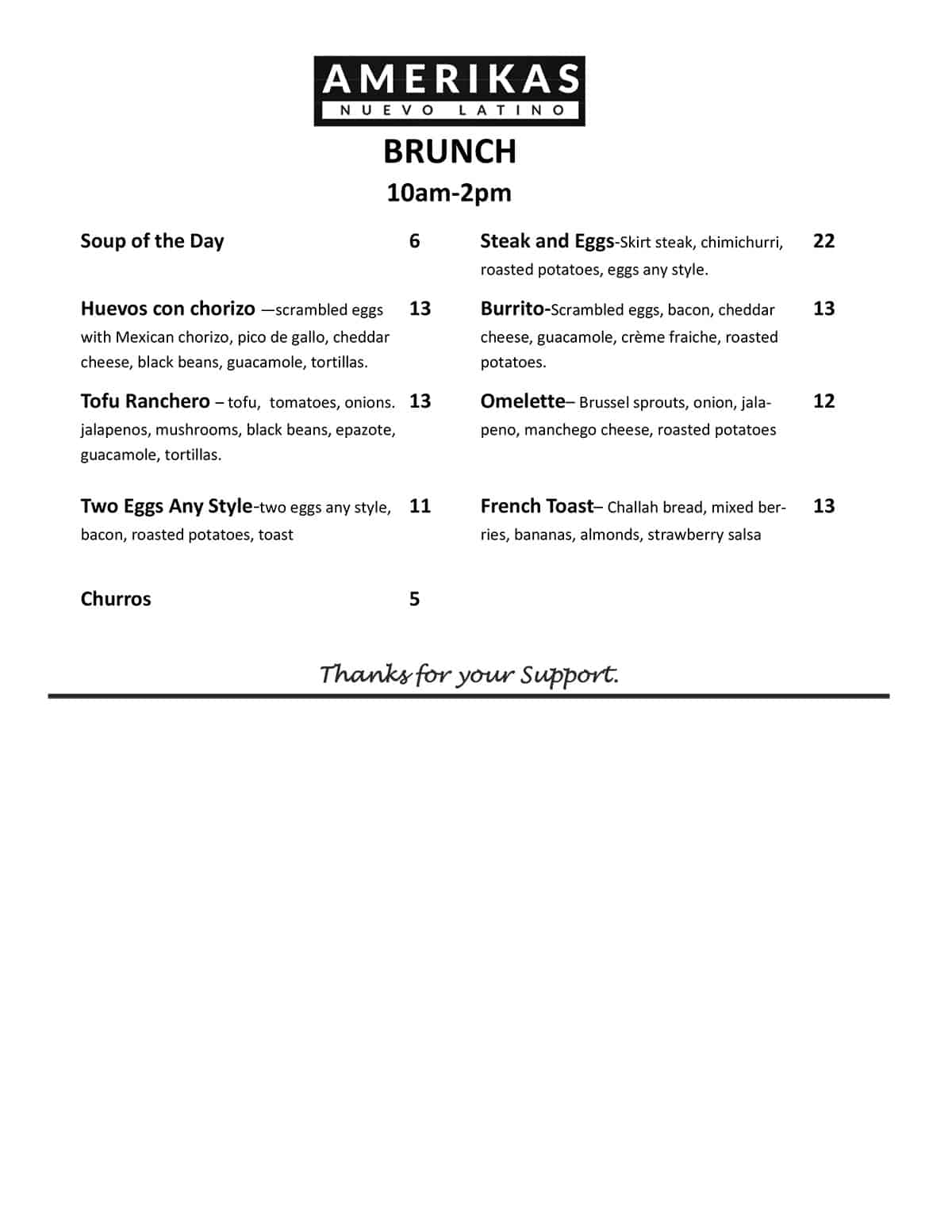 Take Out Menu - Amerikas Restaurant - American, Latin American, Fusion ...