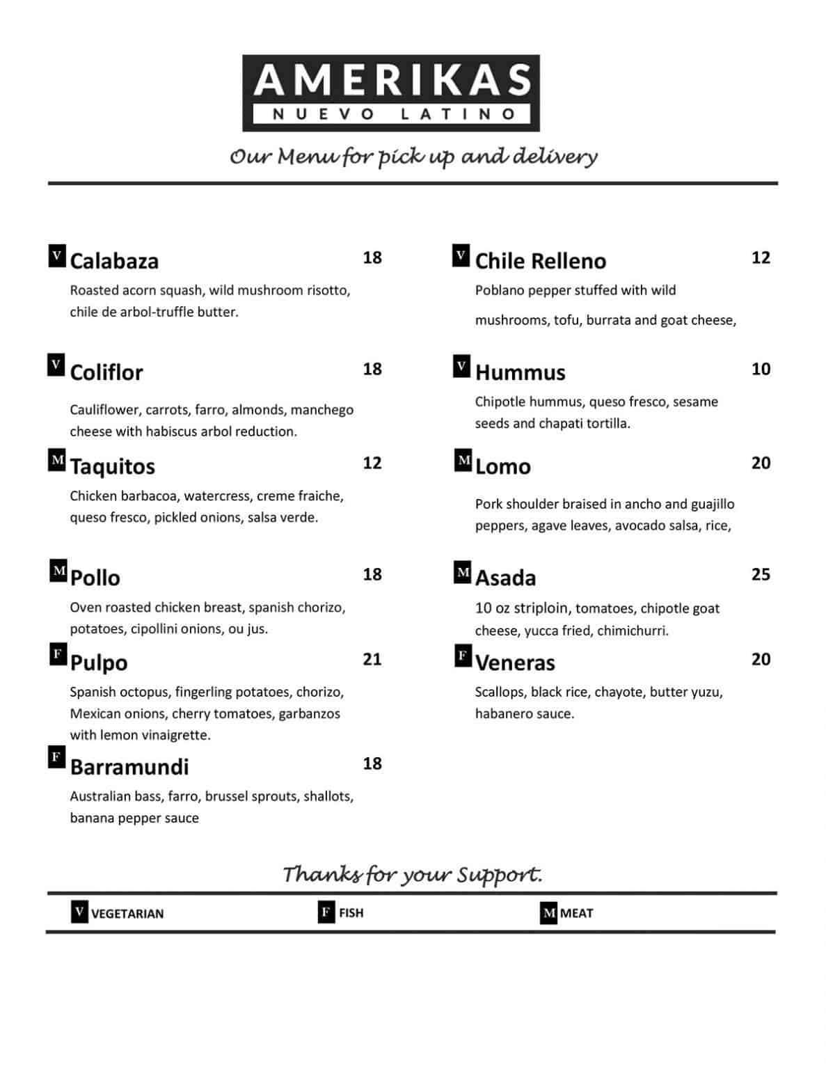 Take Out Menu - Amerikas Restaurant - American, Latin American, Fusion ...